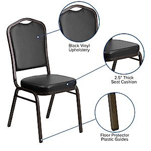Flash Furniture HERCULES Series Crown Back Stacking Banquet Chair in Black Vinyl - Gold Vein Frame