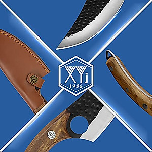 XYJ FULL TANG 6 Inch Stainless Steel Boning Knife Chef Fishing Knives Carry Leather Sheath Outdoor Cooking Knives Meat Butcher Knife For Camping Kitchen or Outdoor BBQ