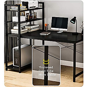 KINGBO Computer Desk 39" with Storage Shelves Bookshelf for Home Office, WFH Desk, Reversible, Study Table, Writing Desk, Work Desk Station, PC Table, Laptop Desk (Black)