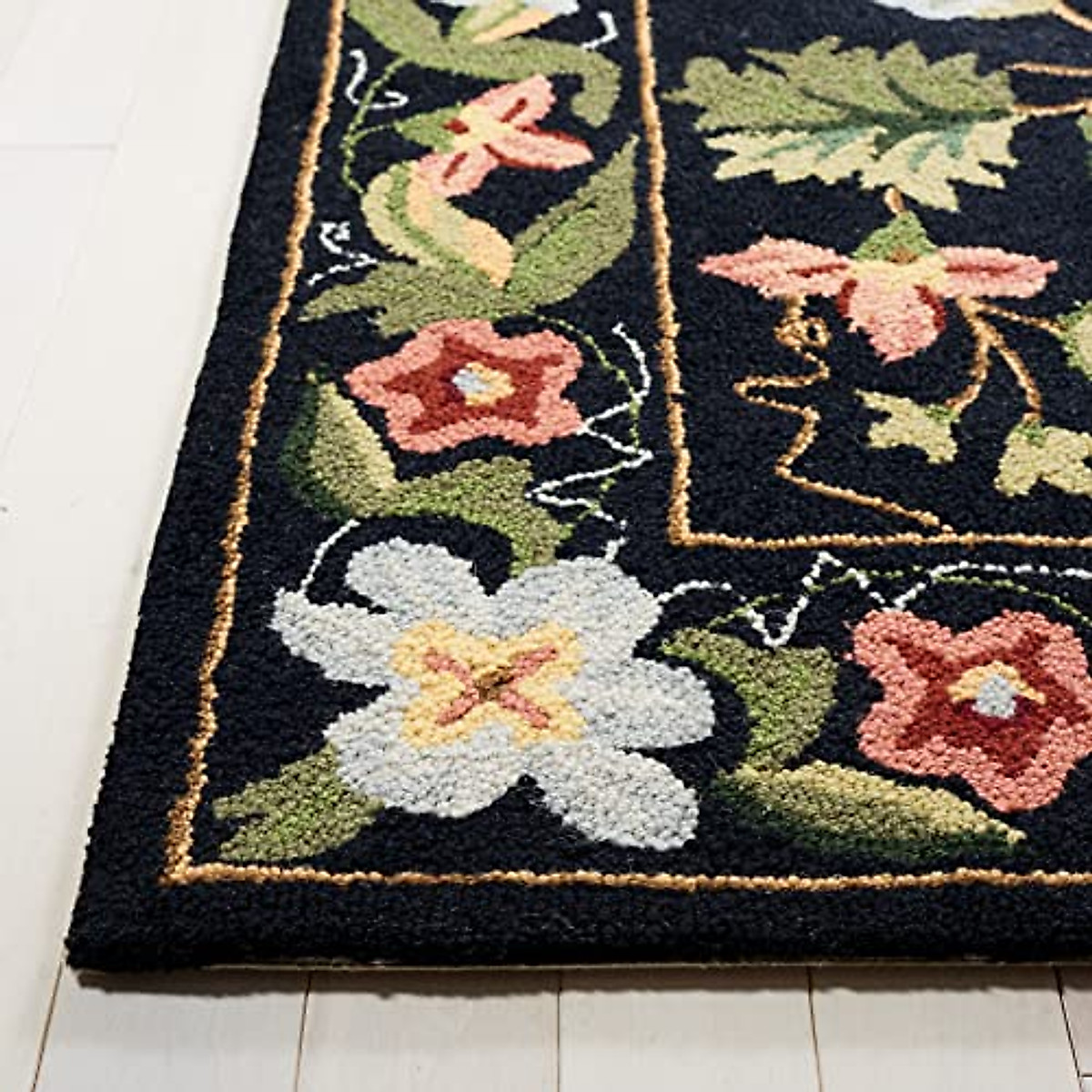 SAFAVIEH Chelsea Collection 1'8" x 2'6" Black HK311A Hand-Hooked French Country Wool Accent Rug