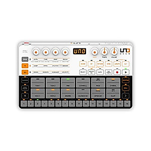IK Multimedia UNO Drum analog and digital drum machine with 6 analog voices, 64-Step Sequencer, USB and 2.5mm MIDI, 100 pattern presets, battery-powered and portable