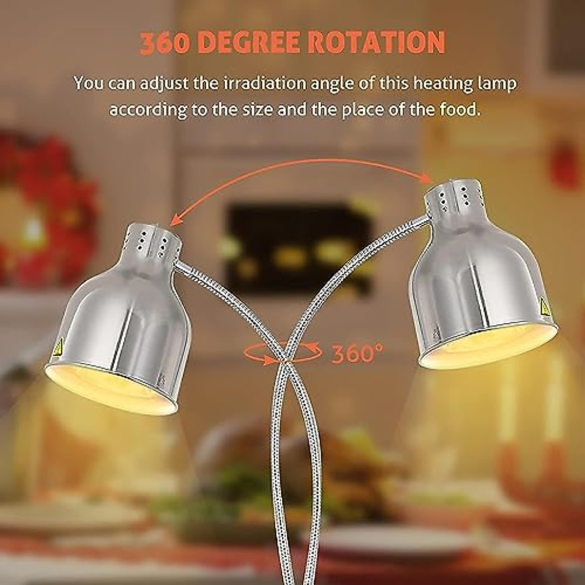 LINKANRUO Food Warming Lamp Commercial Food Warmer Lights - Adjustable Height, 2x250W Weighted Base. Preserve Heat, Keep Buffet Dishes Warm Lamps(Yellow)