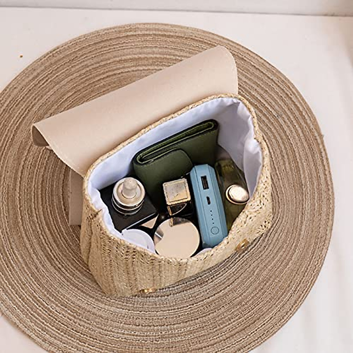 Women's Straw Woven PU Leather Backpack Bobo Beach Backpack Elegant Small Backpack Holiday Daypack Shopping Dating Bag