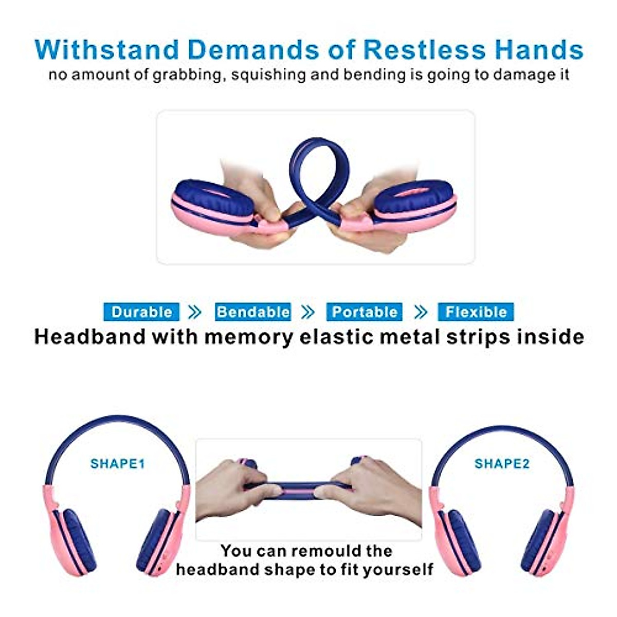 2 Pack of SIMOLIO Wireless Bluetooth Kids Headphone with Hard Case,Wireless Kids Safe Headphone Volume Limited, Wireless Headphones for Girls,Boys,Over-Ear Kids Headphone for School,Travel (Mint,Pink)