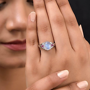 Shop LC Rainbow Moonstone Rhodolite Garnet Ring for Women 925 Sterling Silver Platinum Plated Gifts for Women for Her Size 8 Birthday Gifts