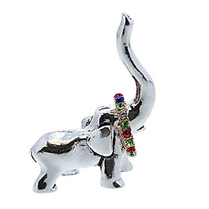 Li'Shay Adorable Miniature Animal Pewter Ring Holder Jewelry Tray and Adorable Small Silver Jewelry Trinket Tray Holder - Elephant