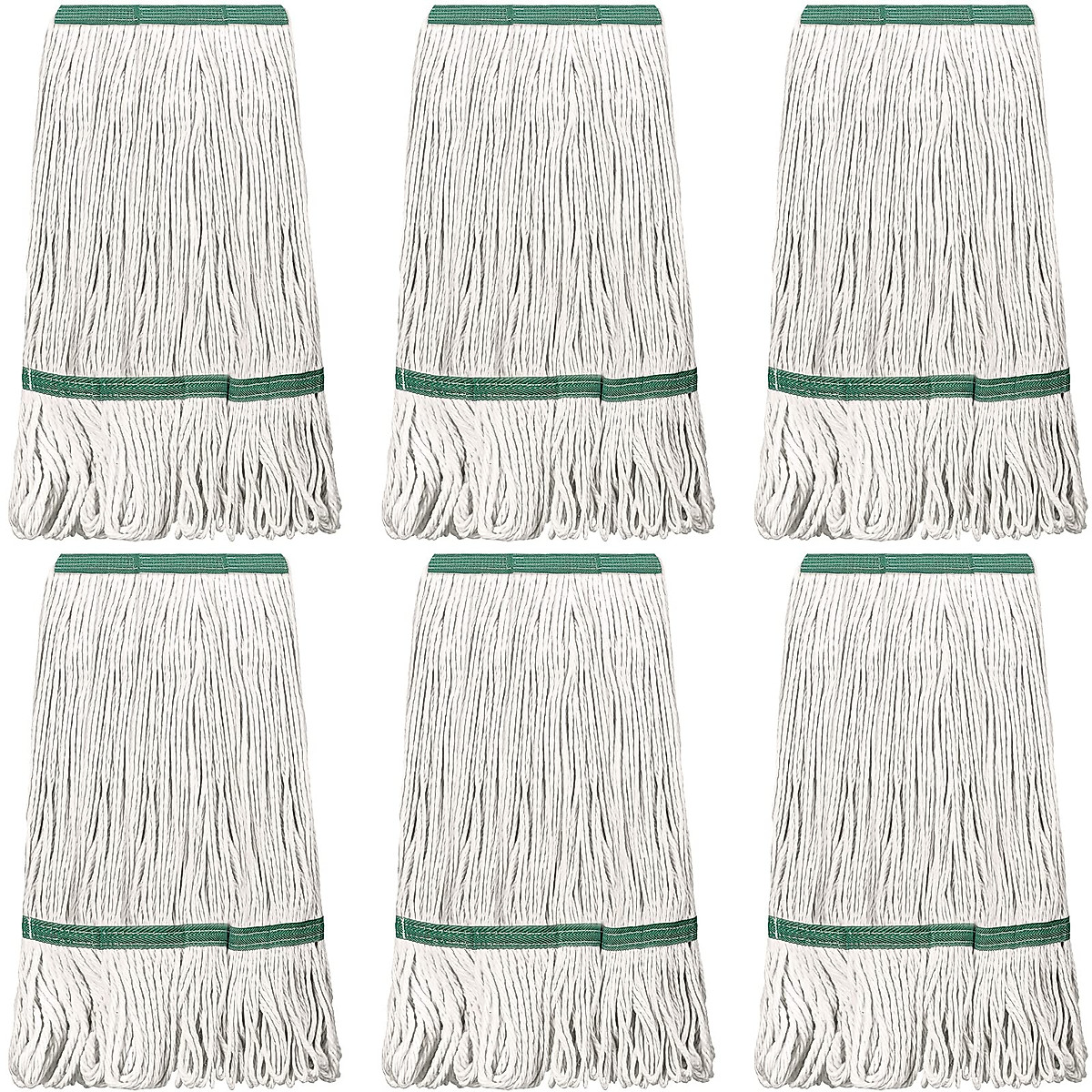 6 Pack Heavy Loop End Cotton String Mop Head Heavy Duty Mop Head Commercial Refills Mop Head Replacement for Home Industrial Commercial Cleaning (White, Green)