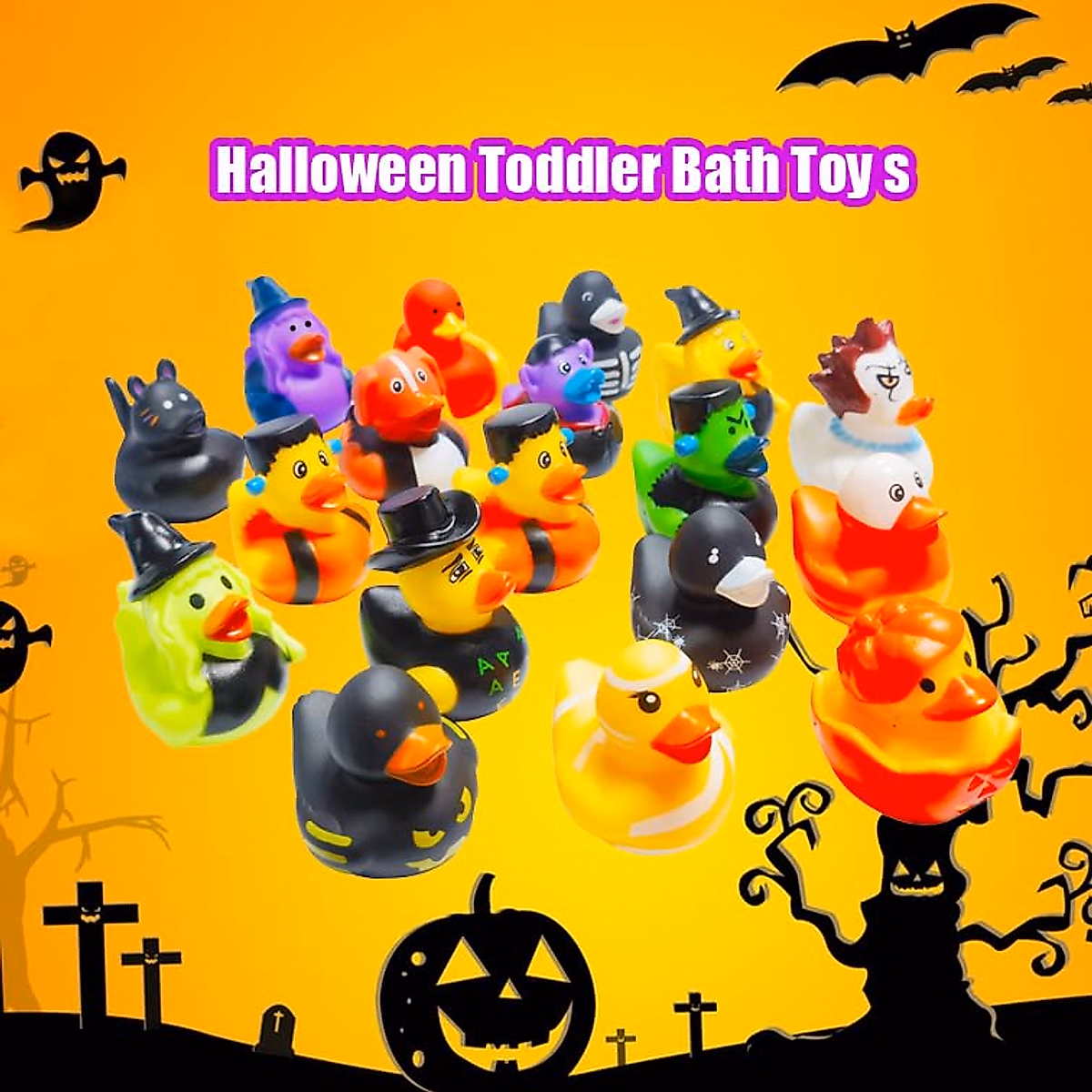 36 Pcs Halloween Rubber Ducks,Baby Showers Accessories Jeep Duckies Bath Toys for Kids Halloween Party Favors,Gift Exchange (Halloween)