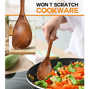 Wooden Spoons for Cooking, Natural Premium Teak Wood Corner Spoon, Good Grip Large Wooden Spoons and Wooden Spatula, Heat Resistant Wooden Cooking Utensils for Nonstick Cookware Cooking Gifts
