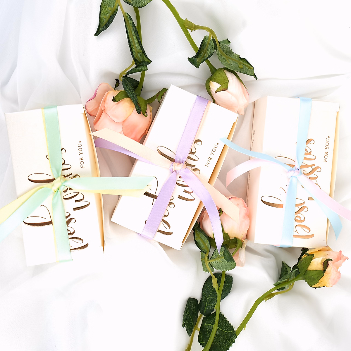 DINDOSAL Pastel Ribbon Assortment - 3/8" Double Face Satin Ribbon, 6 Rolls, 60 Yards for Gift Wrapping, Wedding Party Decorations