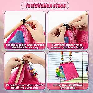 Winter Warm Bird Nest House, Double-Sided Birds Bed for Cage, Hammock Snuggle Hut with Chew Toy and Durable Wooden Stick for Cockatiels Parakeet African Grey Macaws Amazon Parrots