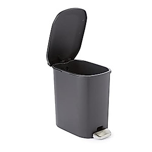 Amazon Basics Compact Bathroom Plastic Trash Can with Steel Pedal Step, Black, 6-Liter
