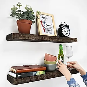 Floating Shelves for Wall Set of 2, Rustic , 24 Inch, Natural Dark Wood ,Farmhouse, Thick Floating Shelf for Bathroom, Bedroom, Kitchen, Living Room, Office