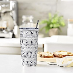 20oz Tumbler Gorgeous Deer Snowflake Double Wall Vacuum Insulated Coffee Mug with Lid and Metal Straw Brush Reusable Stainless Steel Water Bottle Travel Cup Gifts for Car Ice Drinks Hot Beverage