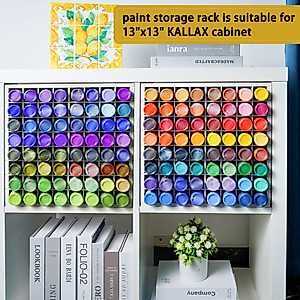 Krafetto 64 Grids Craft Paint Storage Organizer, Wall-mountable Paint Holder, Stackable Paint Bottle Rack Stand for Apple Barrel, Folkart -2oz Craft Paints