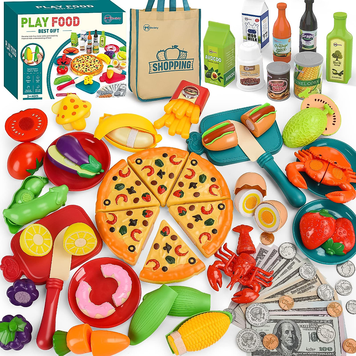 Kidsciety Pretend Play Food Sets for Kids Kitchen (97Pcs)