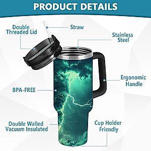 Selerdon 40 oz Tumbler Tornado Green with Handle and Straw Lid Vacuum Stainless Steel Insulated Water Bottle Travel Mug Car Cup Holder Friendly BPA Free for Gym Travel Office