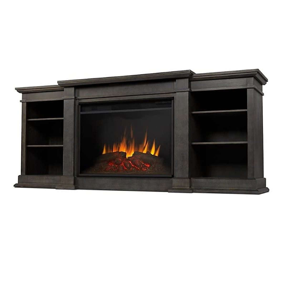 BOWERY HILL Modern 81" Fireplace TV Stand Mantel Heater with Remote Control, Adjustable Led Flame, 1500W in Antique Gray