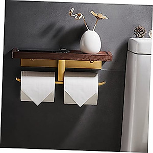 Zerodeko 1 PC Roll Paper Towel Holder Wooden Toilet Paper Holder Paper Towel Roll Holder No Nail Wall Hangers Toilet Paper Storage Paper Towel Wall Mount Tissue Roll Rack Brown Walnut Shelf