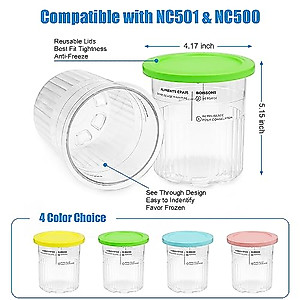 Ninja Creami Pints and Lids 4 Pack, Ninja Creami Deluxe NC501 NC500 Series Ice Cream Makers Containers, Reusable Creami Pint Containers with Leak Proof Lids, BPA-Free & Dishwasher Safe