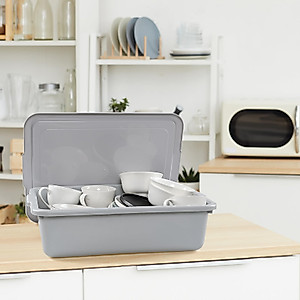 Jandson 3-Pack 13 L Commercial Bus Tub Box, Plastic Restaurant Bus Tubs with Lids, Grey