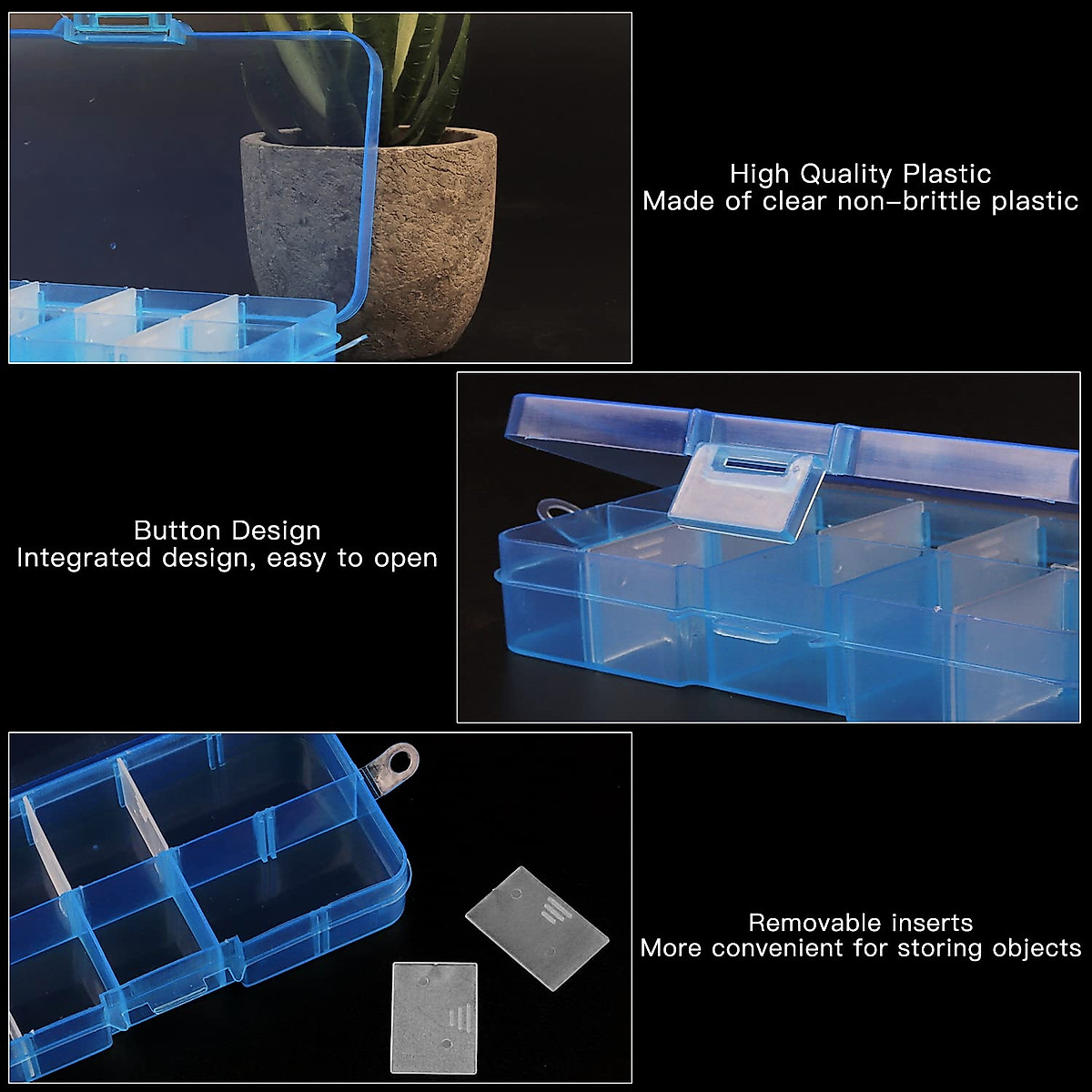 Nsmykhg Plastic Storage Box,12 Pack 10 Grids Small Plastic Storage Box Case Container Snackle Box Mini Tackle Box Container Jewelry Organizer for Beads, Tackle Box, Fishing Hooks, Bobs, Buttons