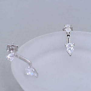 Double Pear Shaped Cubic Zirconia Ear Jacket Earrings in Sterling Silver CZ Front Back Earrings