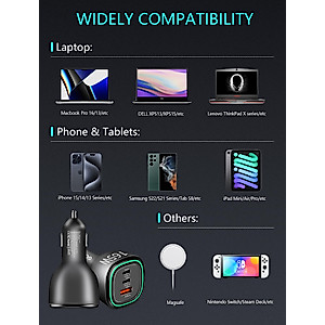 165W USB C Car Charger Adapter,GOUNULI Super Type C Car Charger Fast Charging PD3.1 140W PD3.0 100W Car Phone Charger Fast Charge for iPhone15 Pro Samsung S22 S21 iPad MacBook pro Laptop Steam Deck