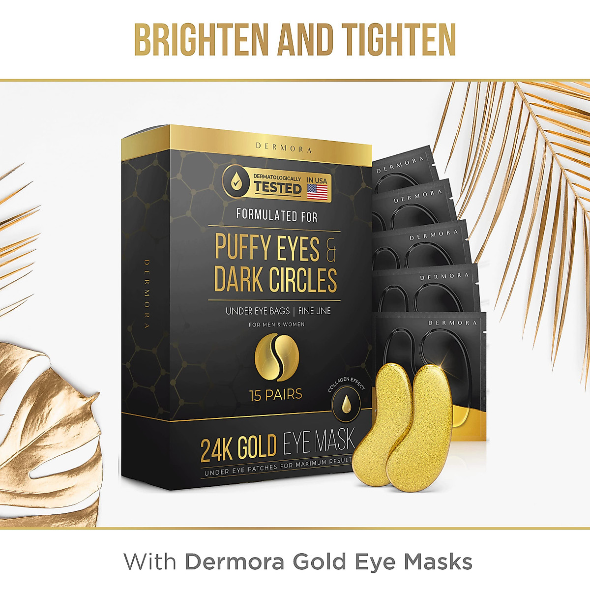 DERMORA 24K Gold Eye Mask Puffy Eyes and Dark Circles Treatments Look Less Tired