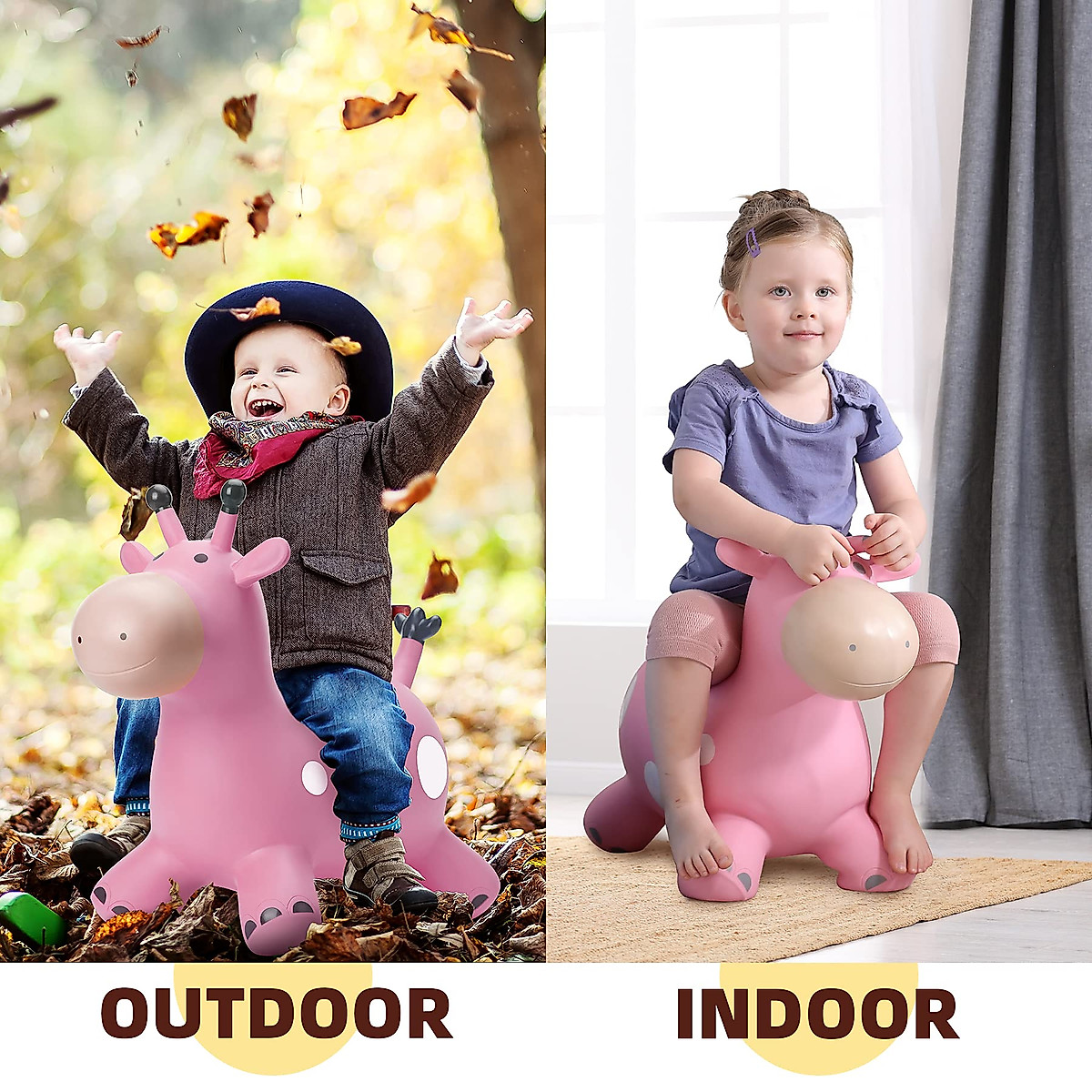 EVERICH TOY Giraffe Bouncy Horse Hopper for Toddlers, Bouncy Animals Jumping Horse, Inflatable Ride on Bouncer Hopping Toys Gifts for Boys and Girls 18 Months 2 3 4 5 6 Years Old