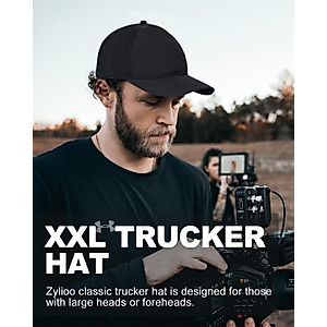 Zylioo XXL Oversize Trucker Mesh Cap,Adjustable Breathable Running Cap,Soft Crown Baseball Hat for Big Heads Black