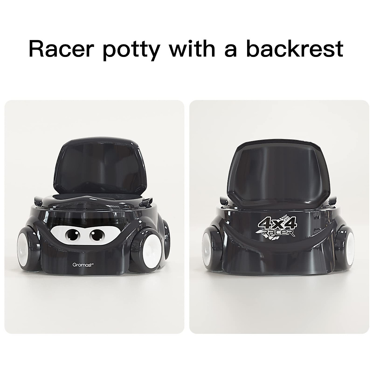Toddler Potty, Baby Potty Training Toilet, CPSC Certified, 3 in 1 Installation-Free Racer Baby Toilet with Backrest, Thickened PU Cushion and Splash Guard (Black)