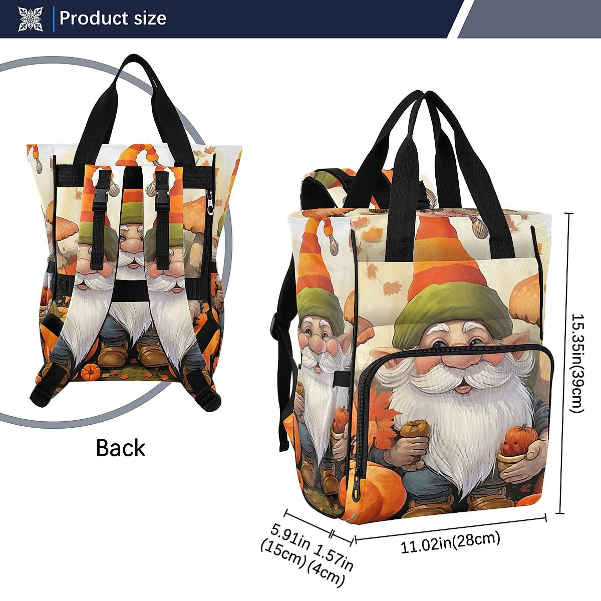 xigua Autumn Gnome Diaper Bag Backpack Multi Function Baby Changing Bags Waterproof Large Capacity Travel Back Pack for Mom Dad