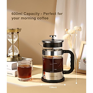 French Press Coffee Maker - 21OZ Classic Glass Coffee Press, Heat-resistant Borosilicate Glass Coffee Pot with 4-Level Disassemble Filters, Portable Cold Brew Coffee Maker for Travel Home Gift(Sliver)