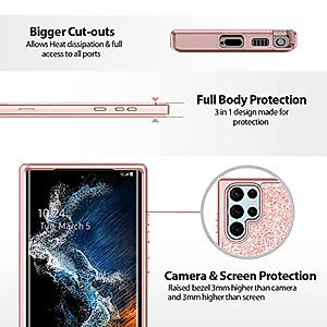 Coolwee Pink Full Protective Case for Galaxy S22 Ultra 5G Heavy Duty Hybrid 3 in 1 Rugged Shockproof Women Girls Transparent for Samsung Galaxy S22 Ultra 6.8 inch Rose Gold