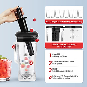 Commercial Countertop Blender 2200W Food Blender Mixer, Heavy Duty Countertop Kitchen Blender High Speed Fruit Extractor Juicer for Fruits, Shakes, Smoothies & Soup US Plug (Black)