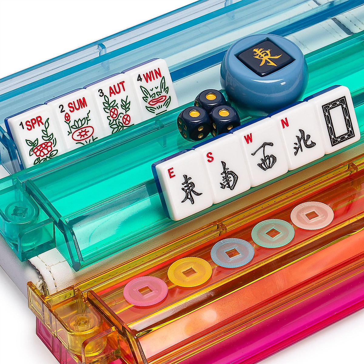 Yellow Mountain Imports American Mahjong Set, Heather with Soft Case - All-in-One Racks with Pushers, Scoring Coins, Dice, and Wind Indicator