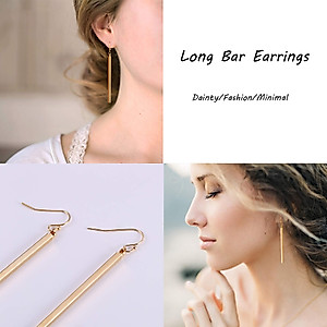Aobei Pearl Minimal Long Bar Earrings 18k Gold Plated Drop Line Dangle Geometric jewelry for Women