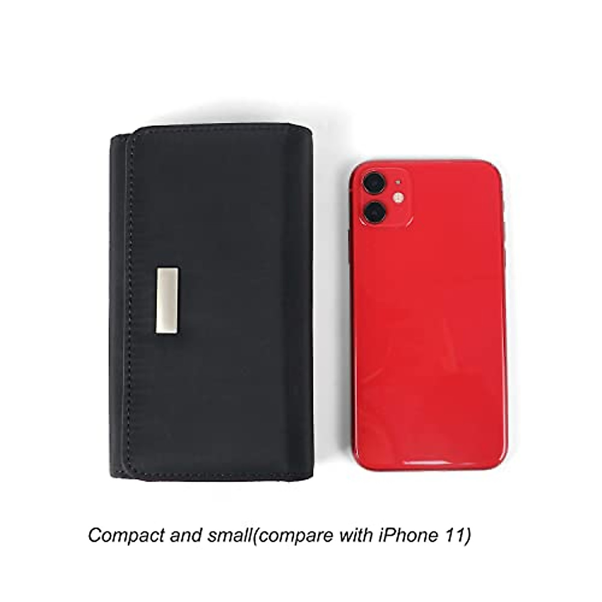 Fanna Small Compact Wallet for Women, Large Capacity Multi Card Clutch Organizer with Zipper Pocket (Black)