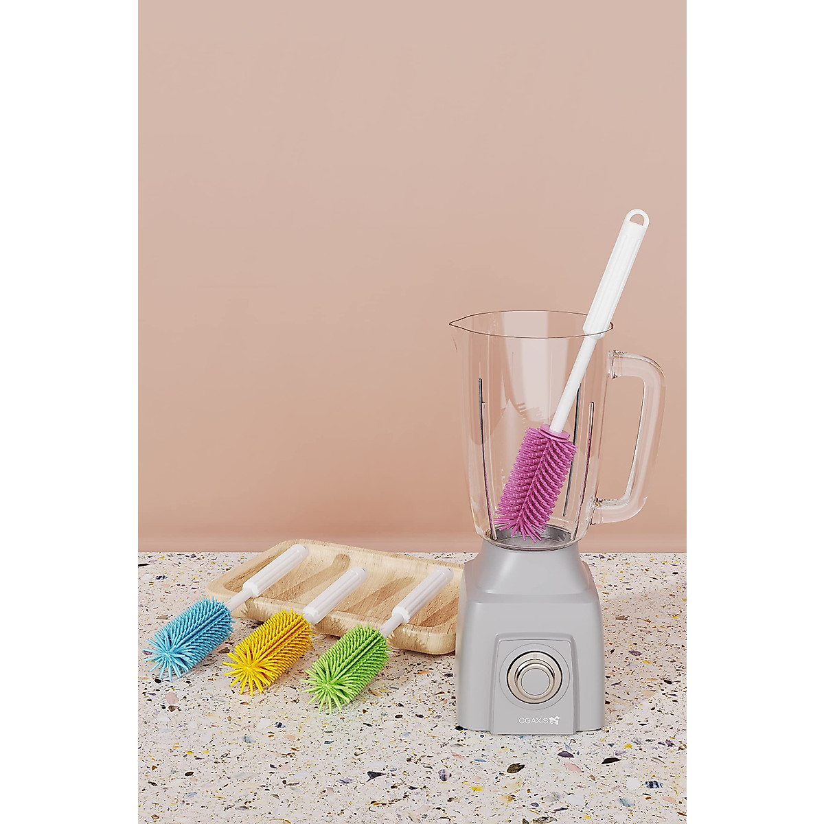 Baby Bottle Brush Bib co. Adjustable Bottle Brush Cleaner, Adjusts Over 10 Different Levels, Removable Brush Head (Yellow), with Free Splash Guard