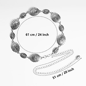 Jmkcoz Women Western Concho Chain Belt Silver Metal Oval Waist Chain Belt for Dresses Jeans Country Cowgirl
