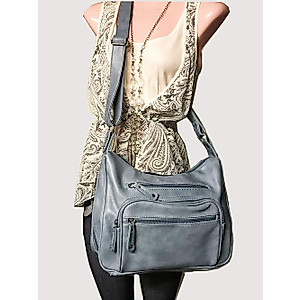 Zzfab Fashion Locking Concealed Carry Big Hobo Bag CCW Cross Body Bag with Credit Card Slots Pewter
