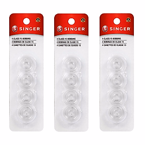 SINGER Bobbins Class 15 Transparent Plastic Bobbins – Replacement Bobbins for Sewing Machine, Sewing Machine Bobbins, Sewing Machine Accessories, 12ct