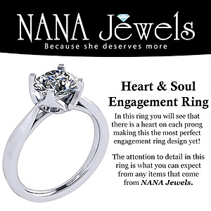 NANA Jewels Heart & Soul Silver 9.0mm (3ct) Round Cut Zirconia Solitaire Engagement Ring - Platinum Plated - Size 7
