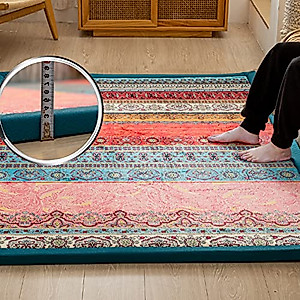 MAXYOYO Bohemian Style Area Rug Living Room Carpet, Thick Memory Foam Tatami Mat Japanese Carpet with Non-Slip Backing, 4.9 ft x 6.6 ft Large Floor Rug Mat for Bedroom