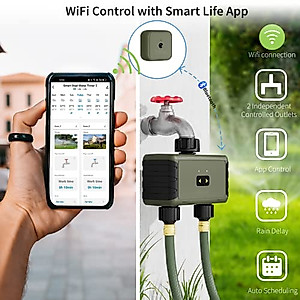 WiFi Sprinkler Timer 2 Zone, Diivoo Smart Water Timer for Garden Hose, Wireless Remote Control Irrigation System with Wi-Fi Hub, Rain Delay and Manual Watering, Leakproof for Yard Lawn Watering