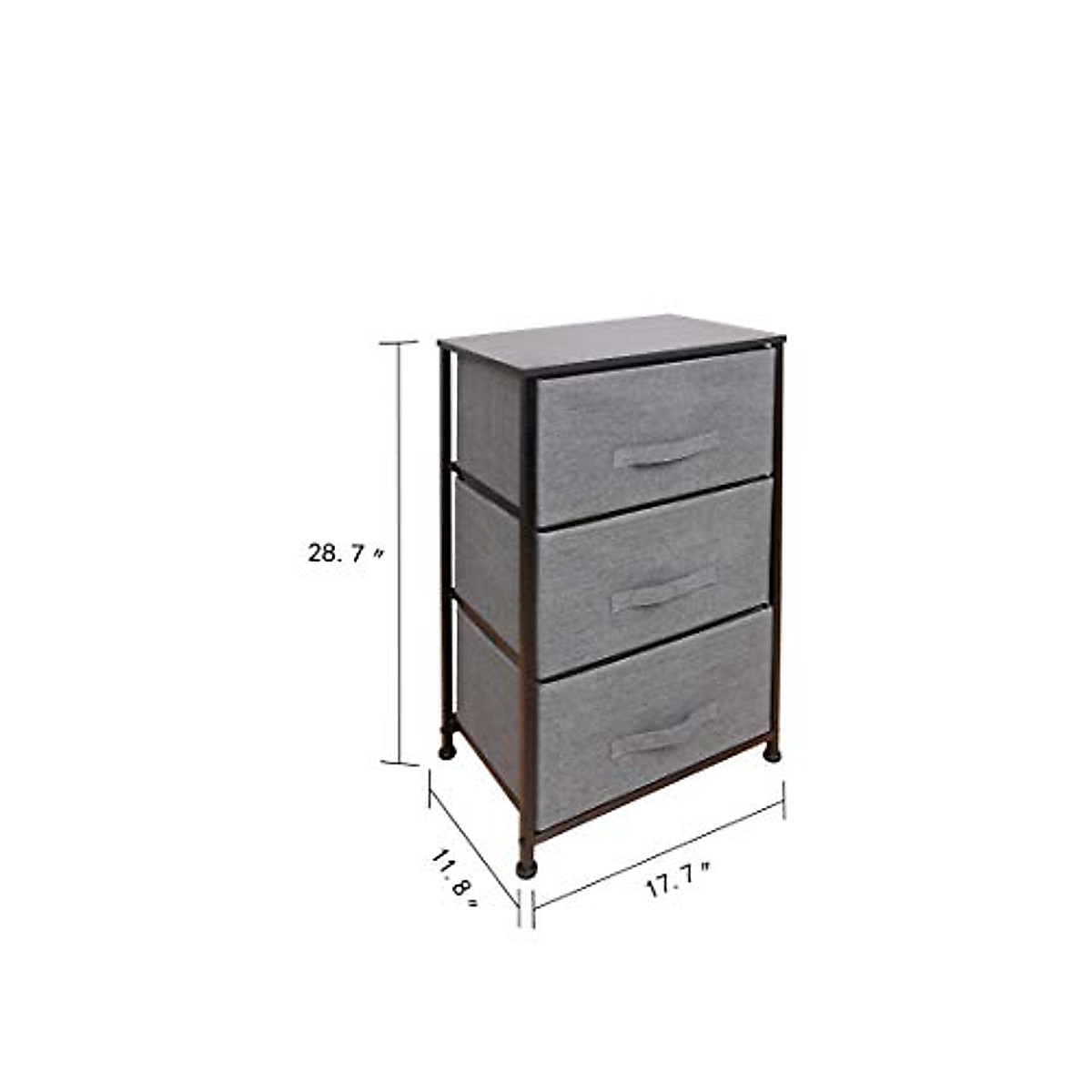 East Loft Nightstand Dresser Storage Organizer for Closet, Nursery, Bathroom, Laundry or Bedroom 3 Fabric Drawers, Solid Wood Top, Durable Steel Frame (Charcoal)