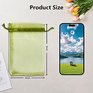 ANSLEY SHOP 100pcs 4x6 Inches Drawstrings Organza Gift Candy Bags Wedding Favors Bags (Grass Green)