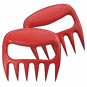 Bear Paws Meat Claws - The Original Meat Shredder Claws, USA Made - Easily Lift, Shred, Pull and Serve Meats - Ultra-Sharp, Ideal Meat Claws for Shredding Pulled Pork, Chicken, Beef and Turkey - Red