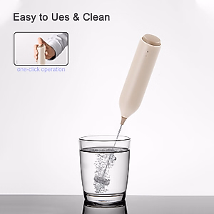 ELMWAY Powerful Electric Milk Frother Set, Rechargeable Drink Blender with Stand/Base, Foam Maker Mixer, Handheld Milk Frother for Coffee, Cappuccino, Latte, Matcha, Protein Powder - Beige